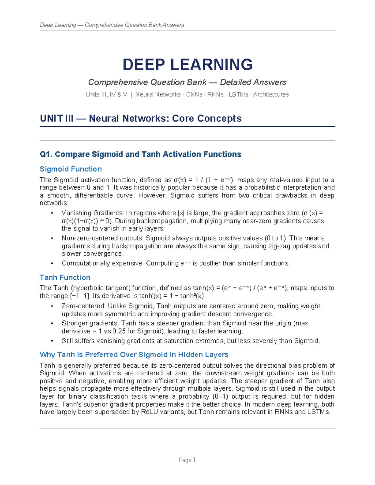Deep Learning Comprehensive Question Bank Answers (Units IV & V) - Studocu