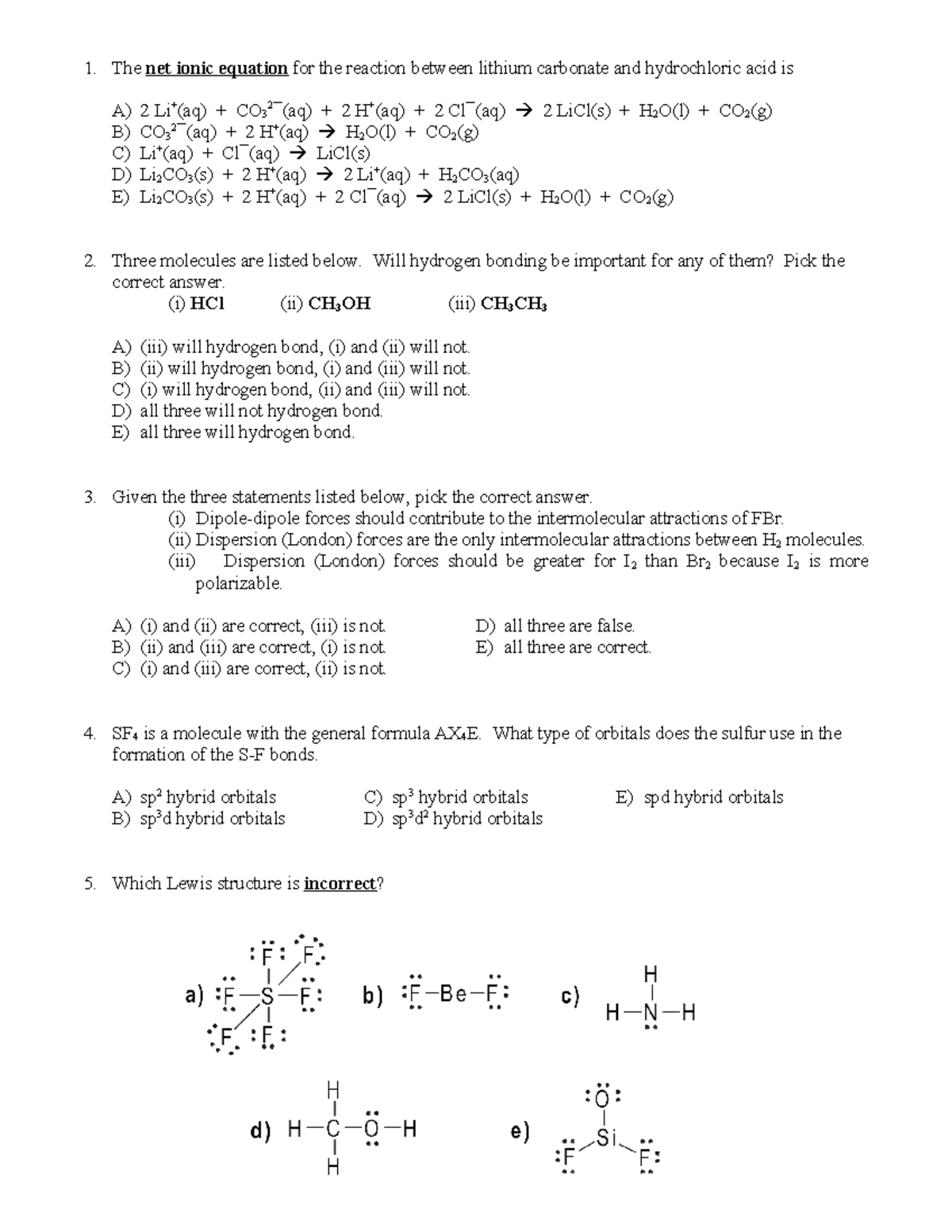 F121 - Practice Exam and Key for Units: Ionic Equations & Bonding - Studocu