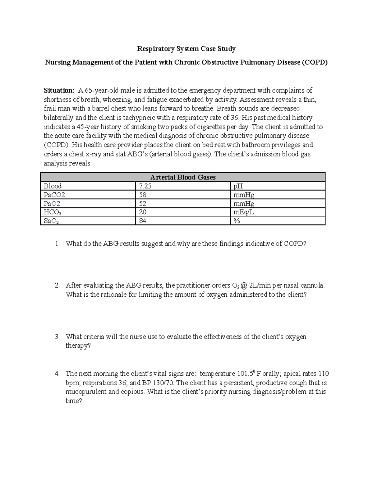Respiratory System COPD Case Study - Respiratory System Case Study ...