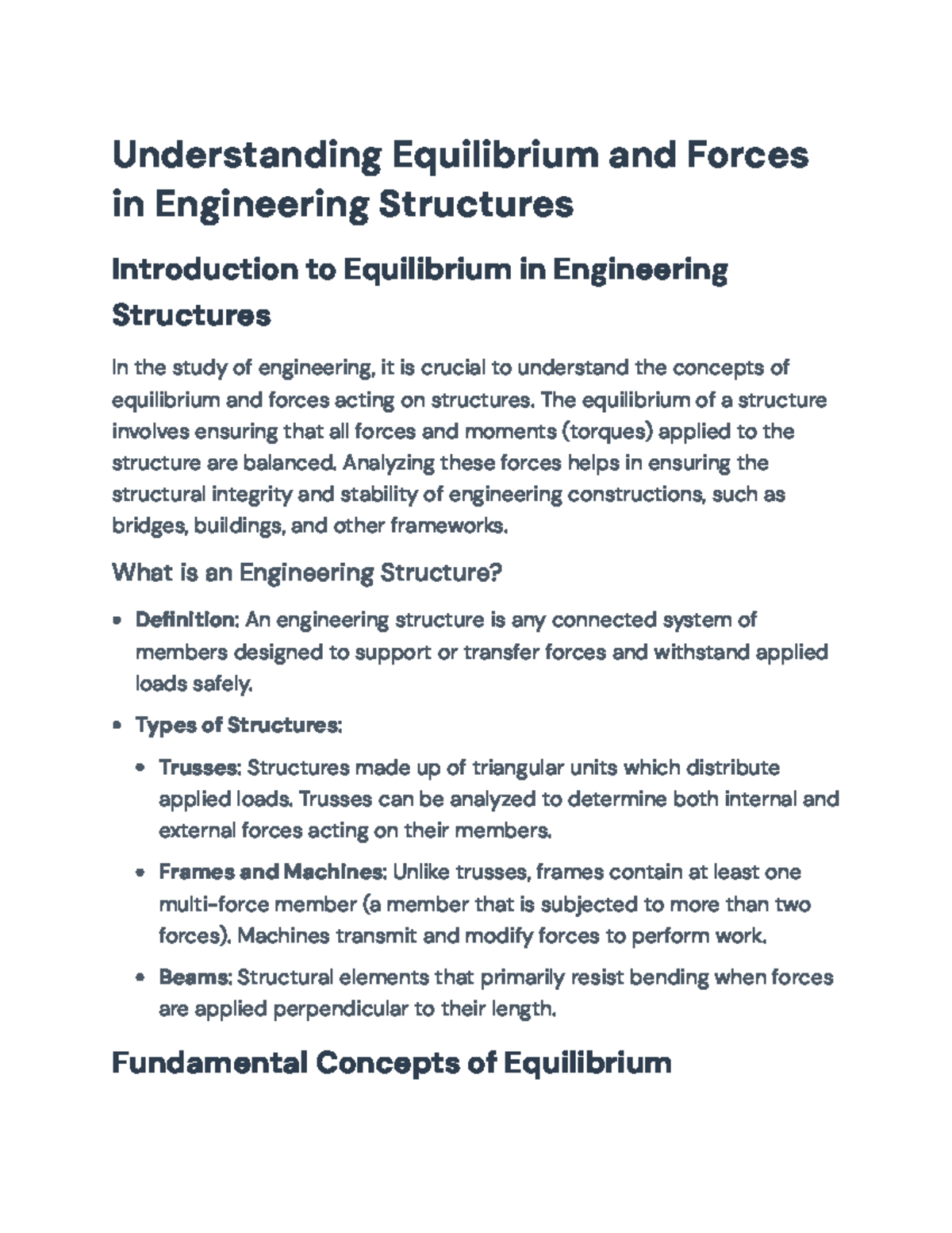 Equilibrium and Forces in Engineering Structures: Concepts & Analysis ...