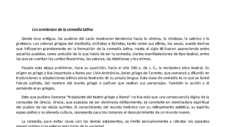 Apuntes sobre "Aulularia" de Plauto - Comedia Latina - Studocu