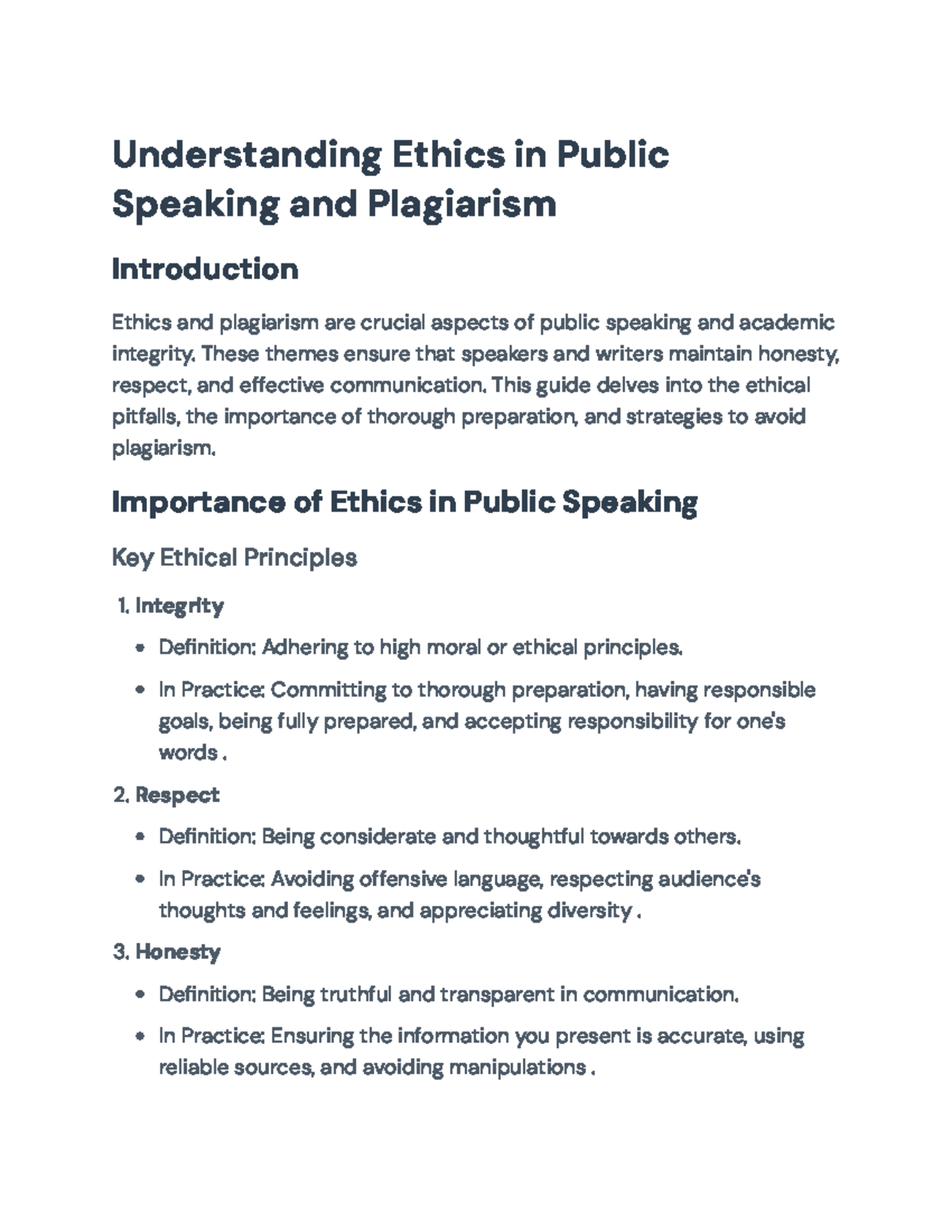 Ethics in Public Speaking and Plagiarism Guidelines (Course Code ...
