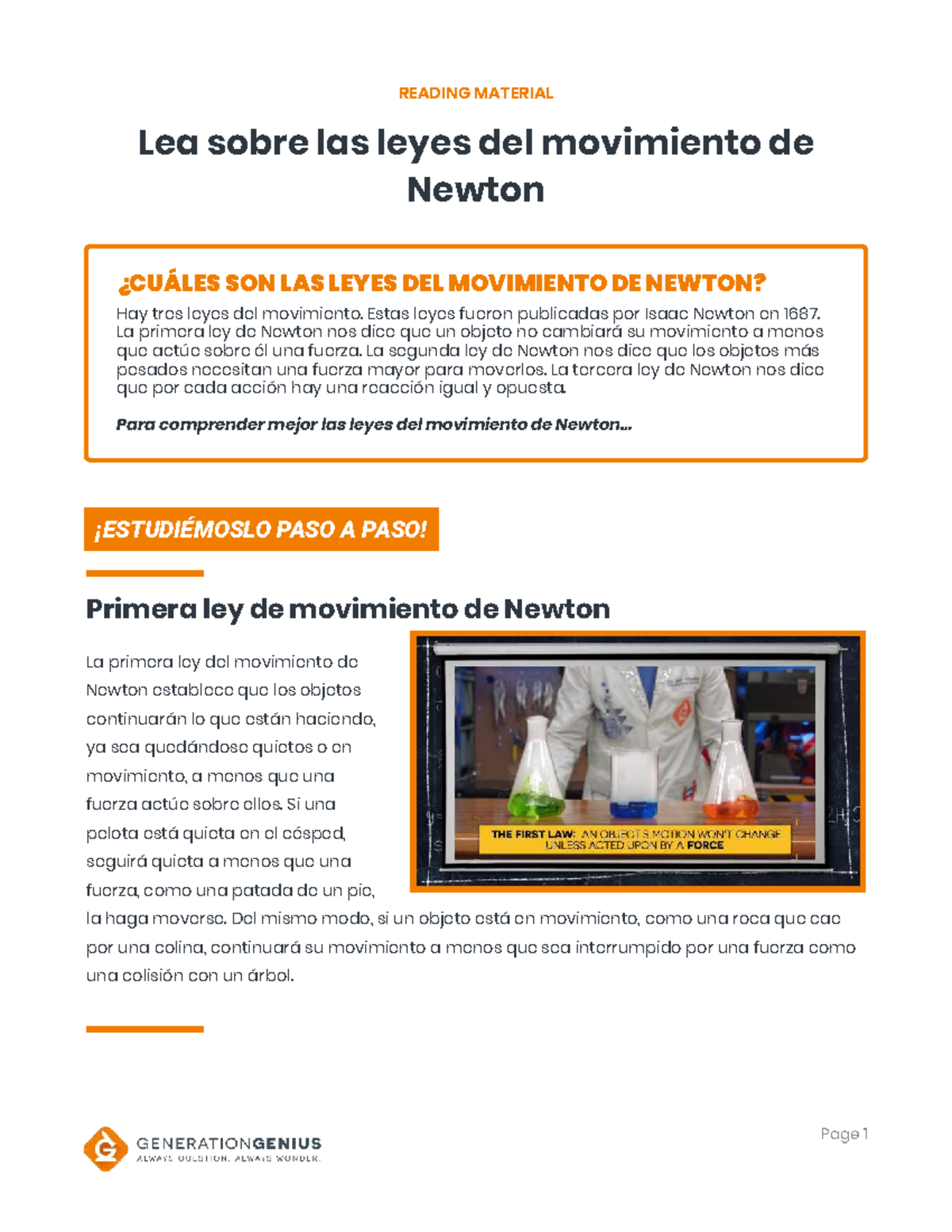 Leyes del Movimiento de Newton: Material de Lectura para 6-8 Grado ...