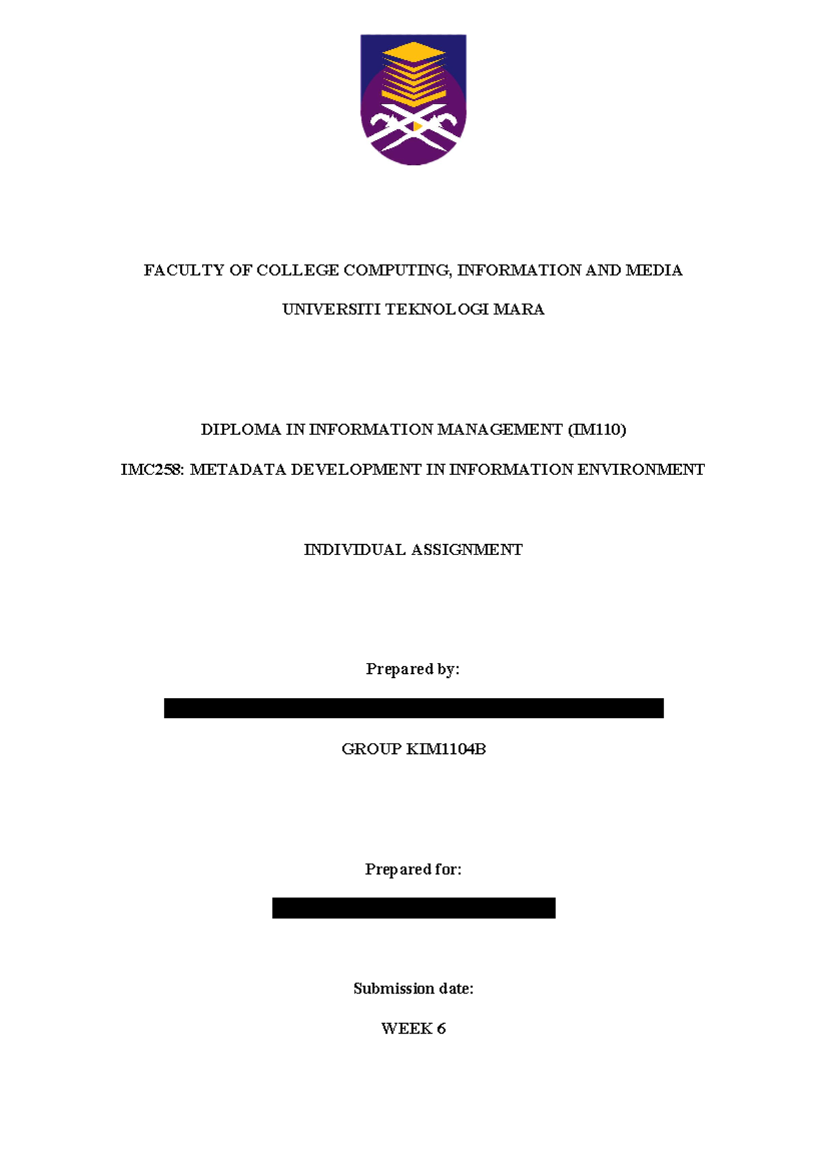 IMC258 - Individual Assignment on Metadata Development - Studocu