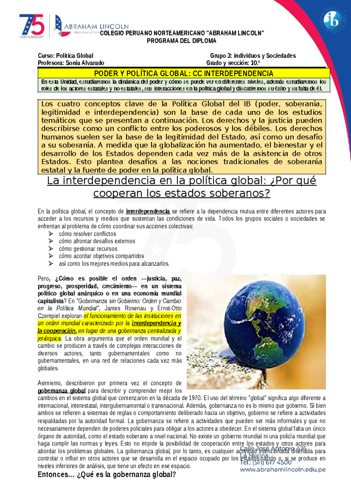Interdependencia y Gobernanza Global: Actividad Sumativa - Curso ...