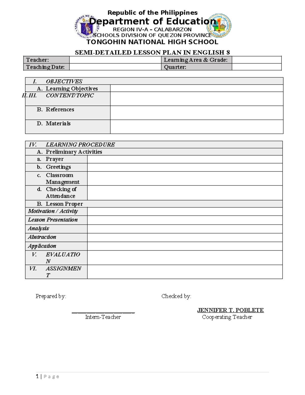 4As SEMI Detailed Lesson PLAN - Republic of the Philippines Department ...
