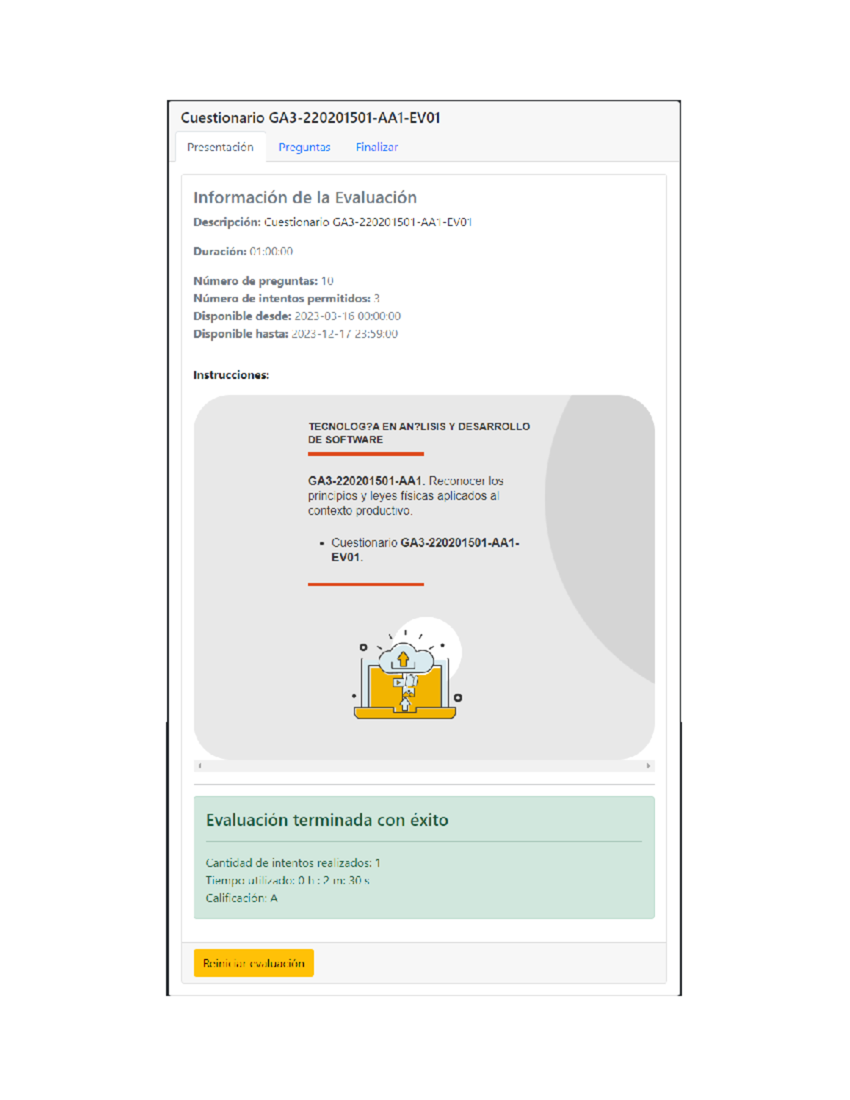 Cuestionario GA3-2202015: Exámenes y Evaluaciones 01-AA1-EV01 - Studocu