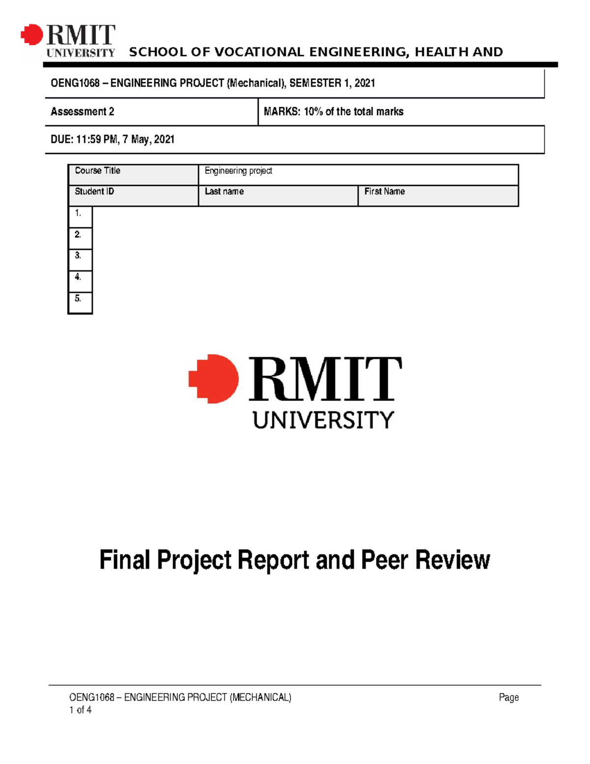 Final Project Report for OENG1068 – Engineering Project Assessment 3A ...