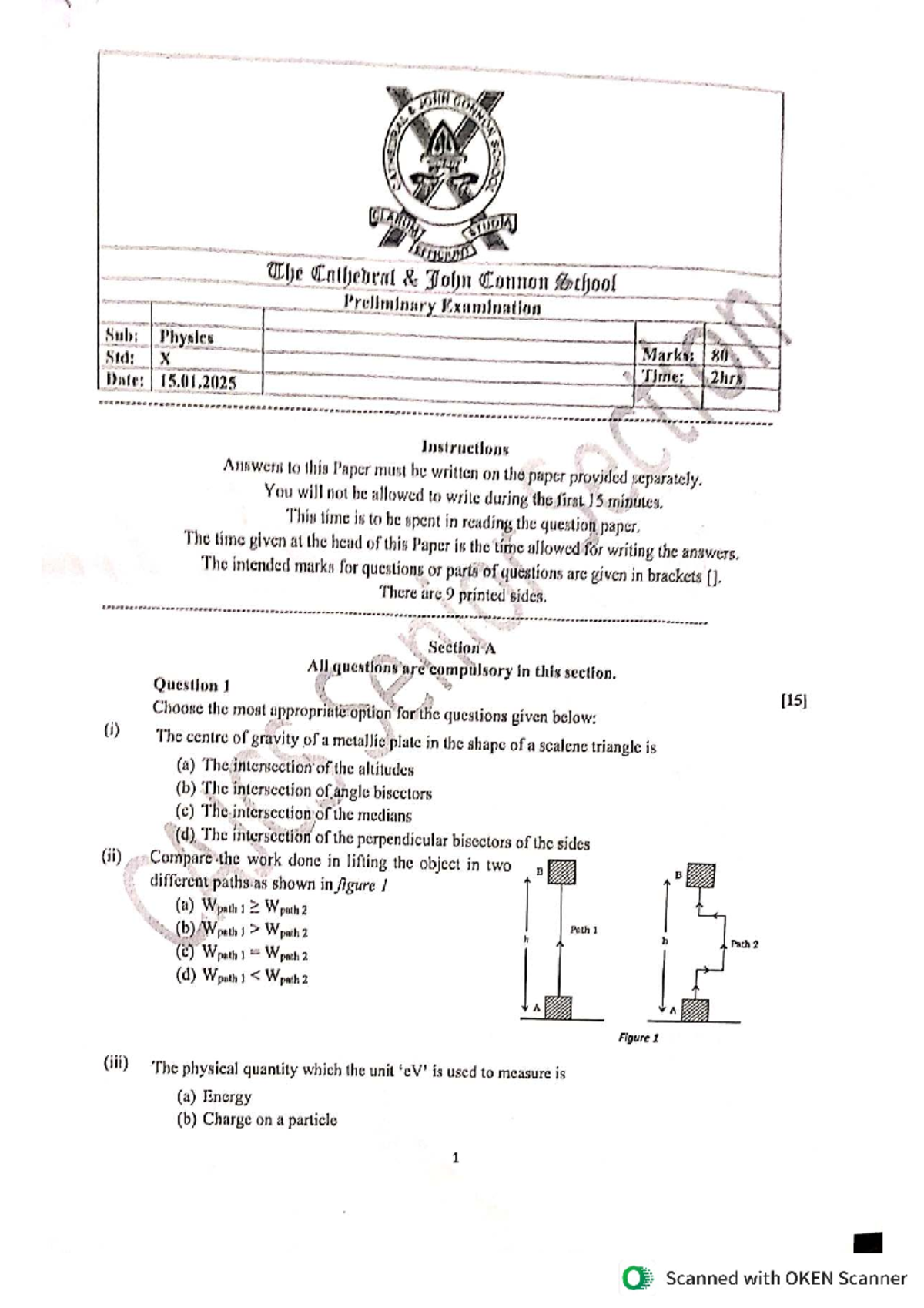 Cathedral School Physics Preliminary Exam 2025 - Studocu