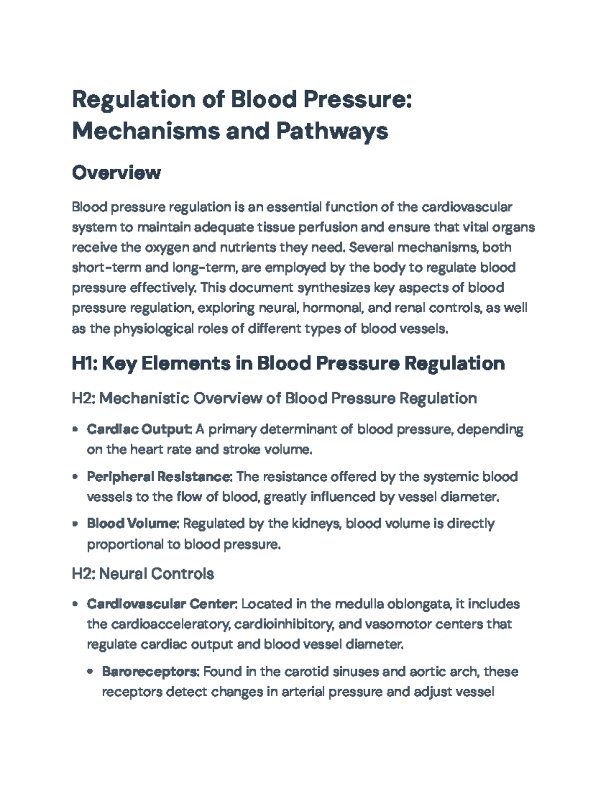 Regulation of Blood Pressure: Mechanisms & Pathways Overview - Studocu