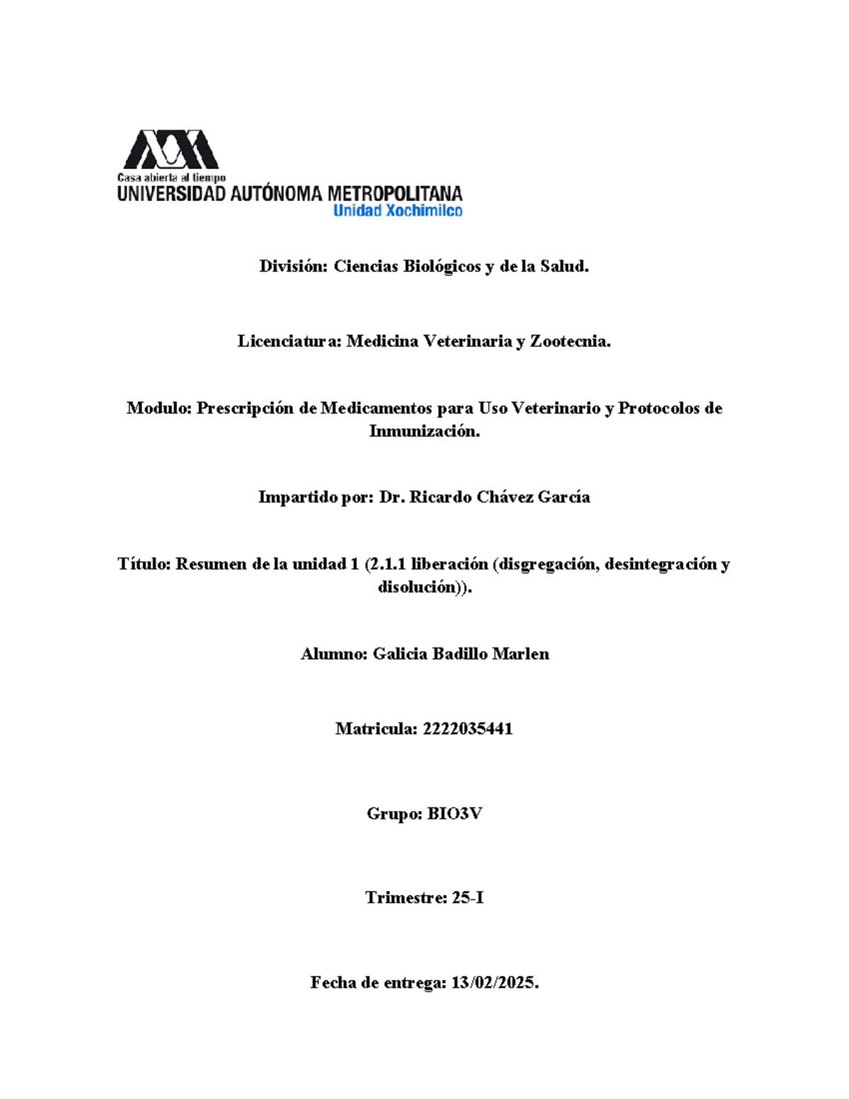 Resumen Unidad 1: Liberación, Disgregación, Desintegración y Disolución (MVS-2025) - Studocu