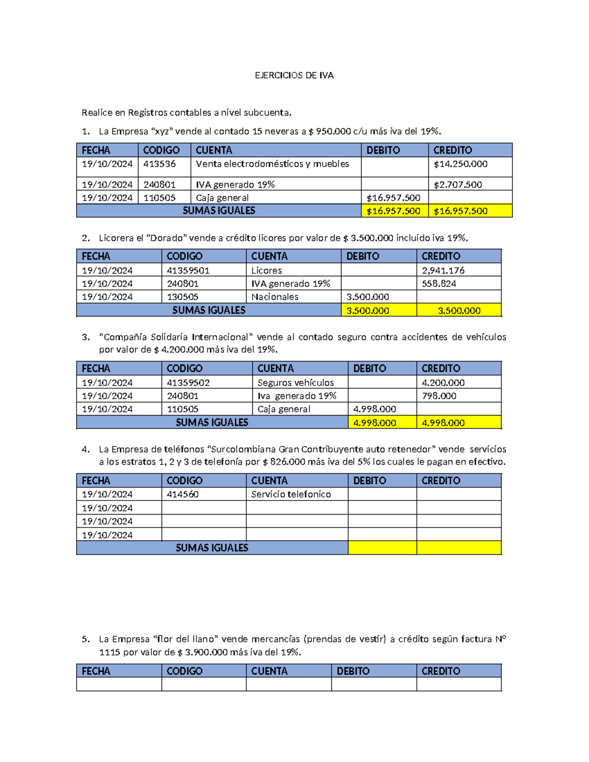 Ejercicios de IVA - Taller 1 - Contabilidad y Registros - Studocu