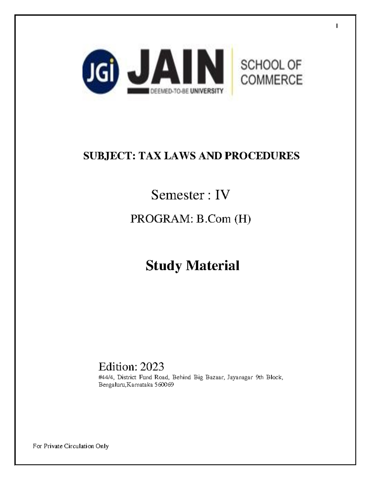 Tax Laws and Procedures Study Material for B.Com (H) IV Sem - Studocu