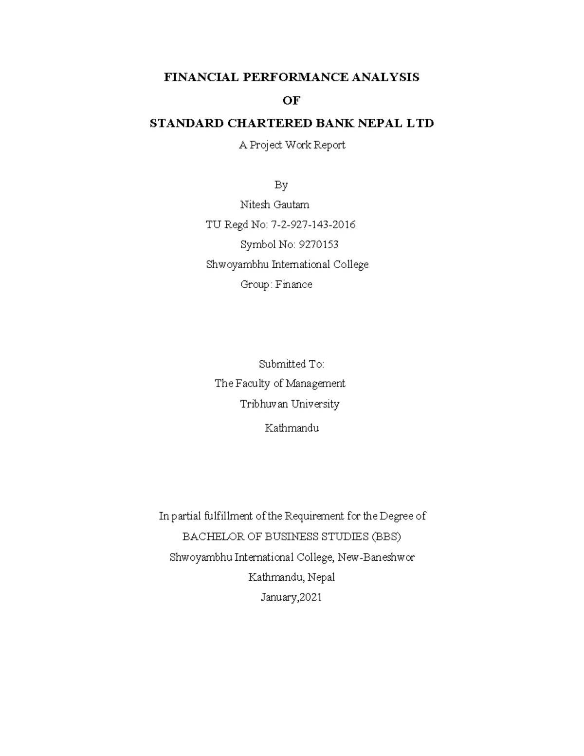 Report writing of BBS 4th year on - FINANCIAL PERFORMANCE ANALYSIS OF ...