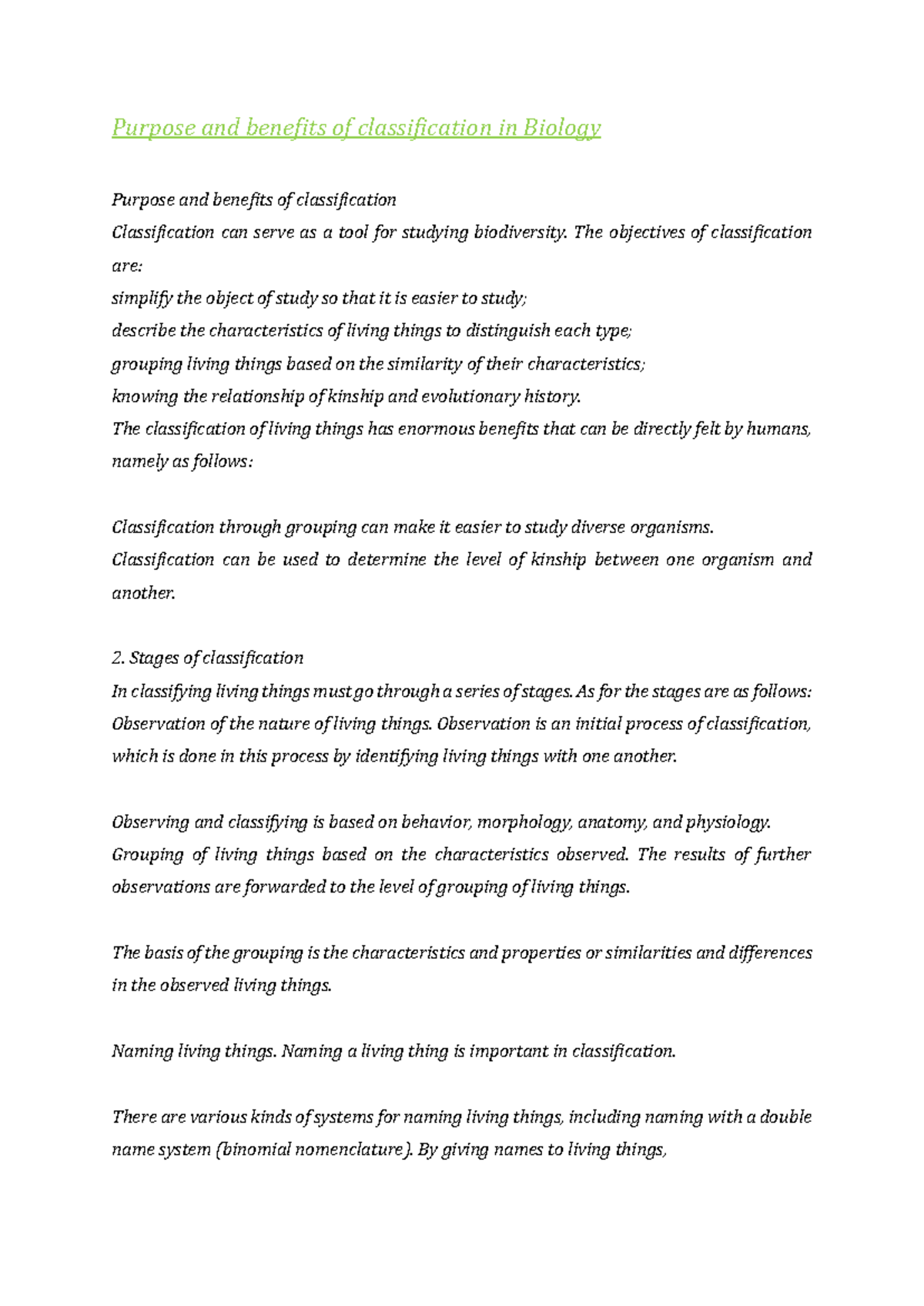 Biology Class Classification Purpose & Benefits Overview - Studocu