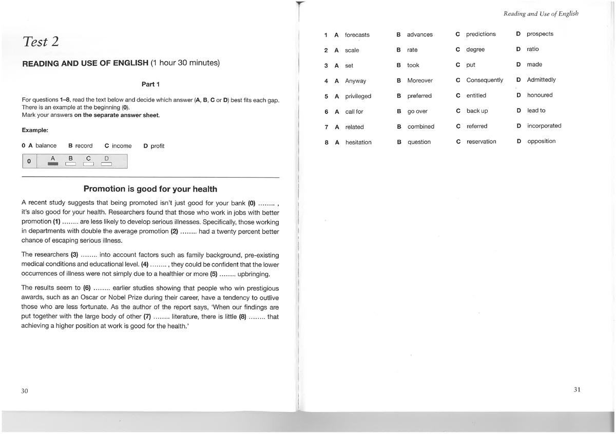 CAE Booklet II: Reading and Use of English Practice Tests - Studocu