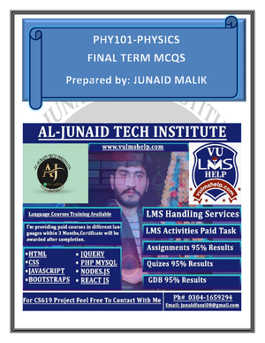 Phy101 - midterm solved - MID TERM EXAMINATION Solved MCQS BY MEHRAN ...