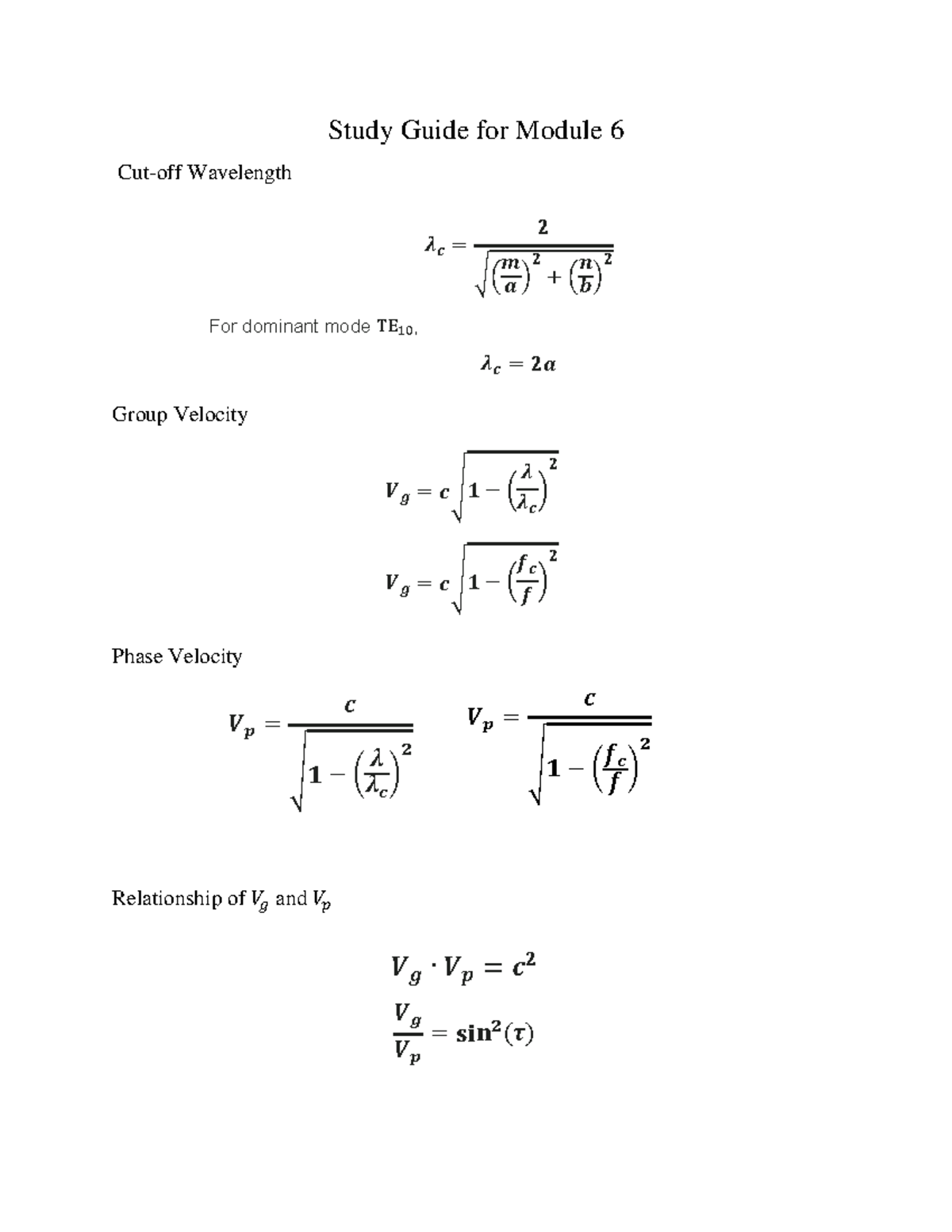 SGM6 - Study Guide for Module 6 - Study Guide for Module 6 Cut-off ...