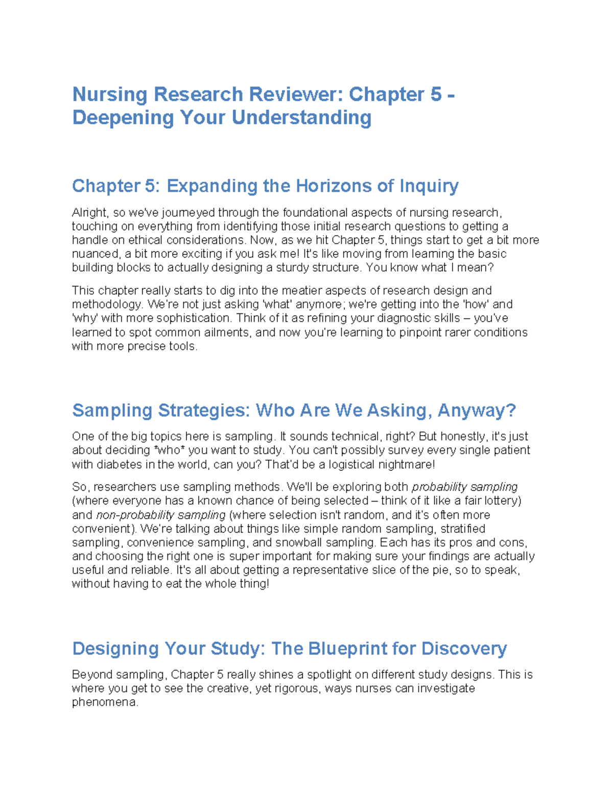 Nursing Research (NR 101) Chapter 5 Review: Sampling & Study Design ...