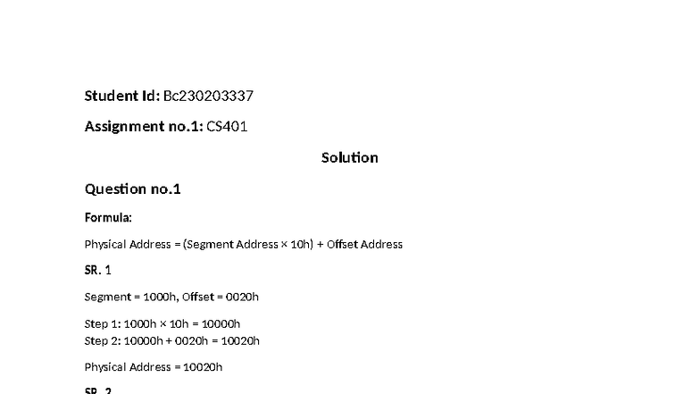Assignment No. 1 Solutions for CS401 - Fall 2025 - Studocu