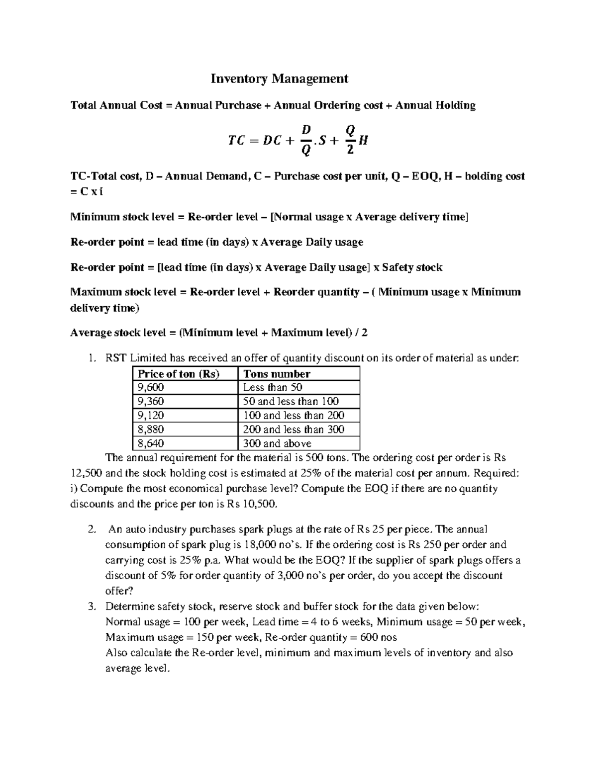 Inventory Management, Cash Management - Inventory Management Total ...