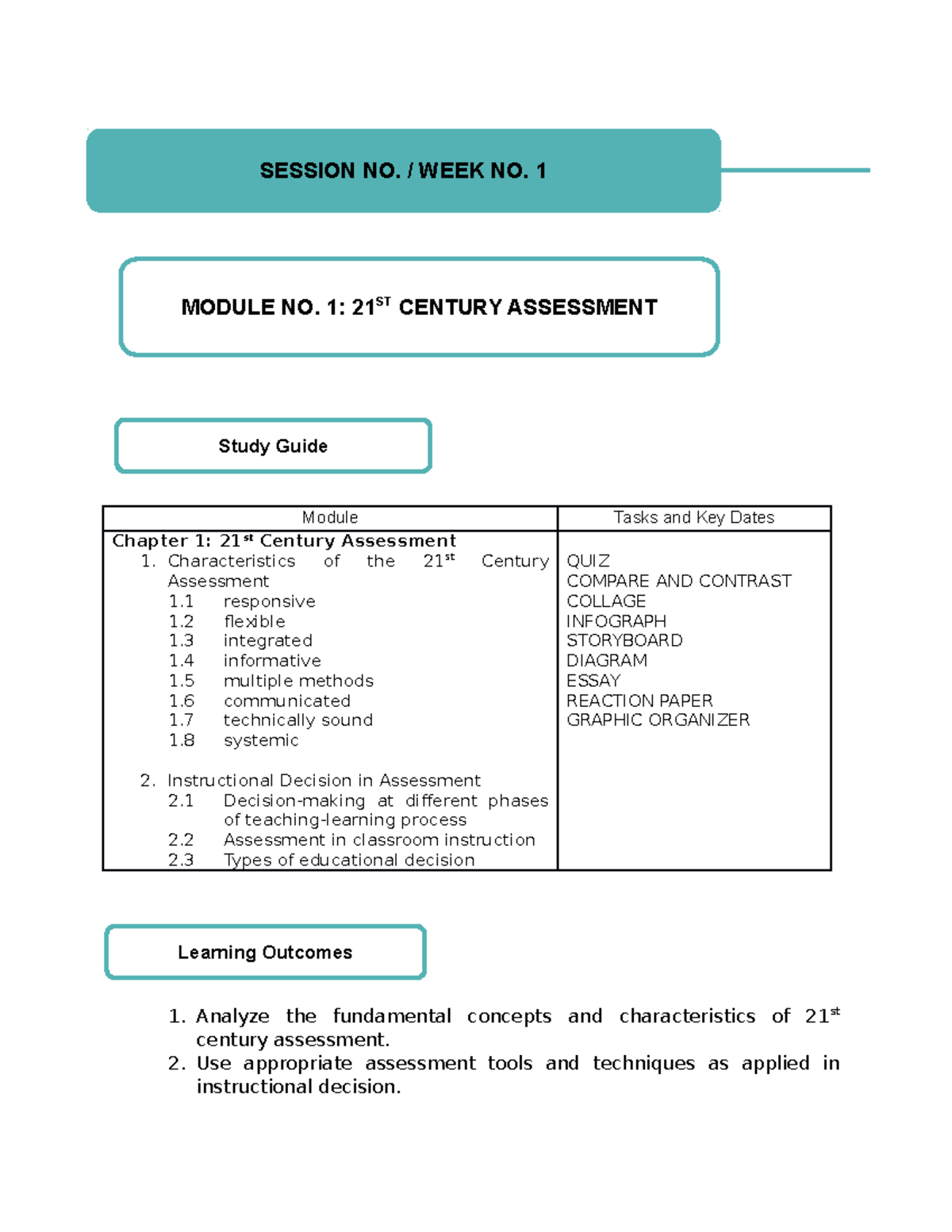 Profed 11 Module 1 - 21st Century Assessment - Module Tasks and Key ...
