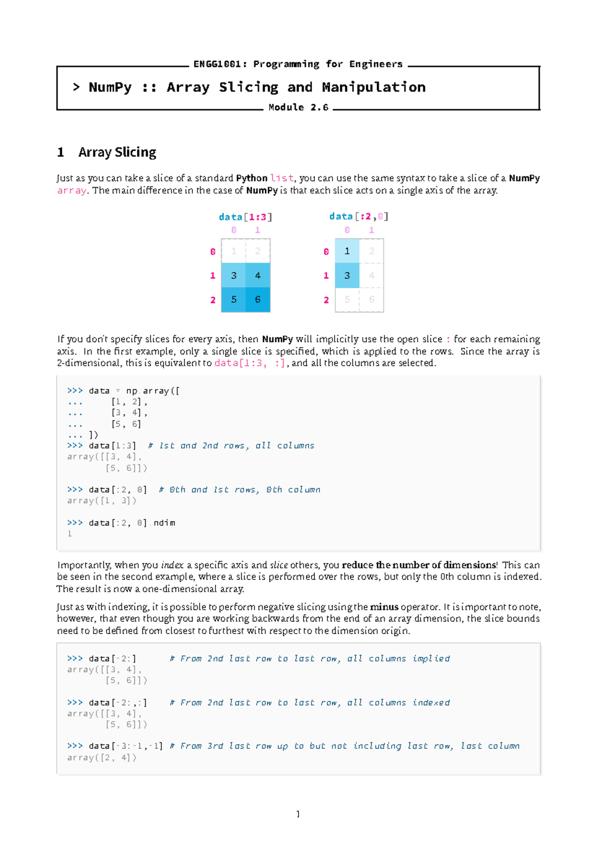 M206 - Array Slicing and Manipulation - ENGG1001: Programming for Engineers > NumPy :: Array ...