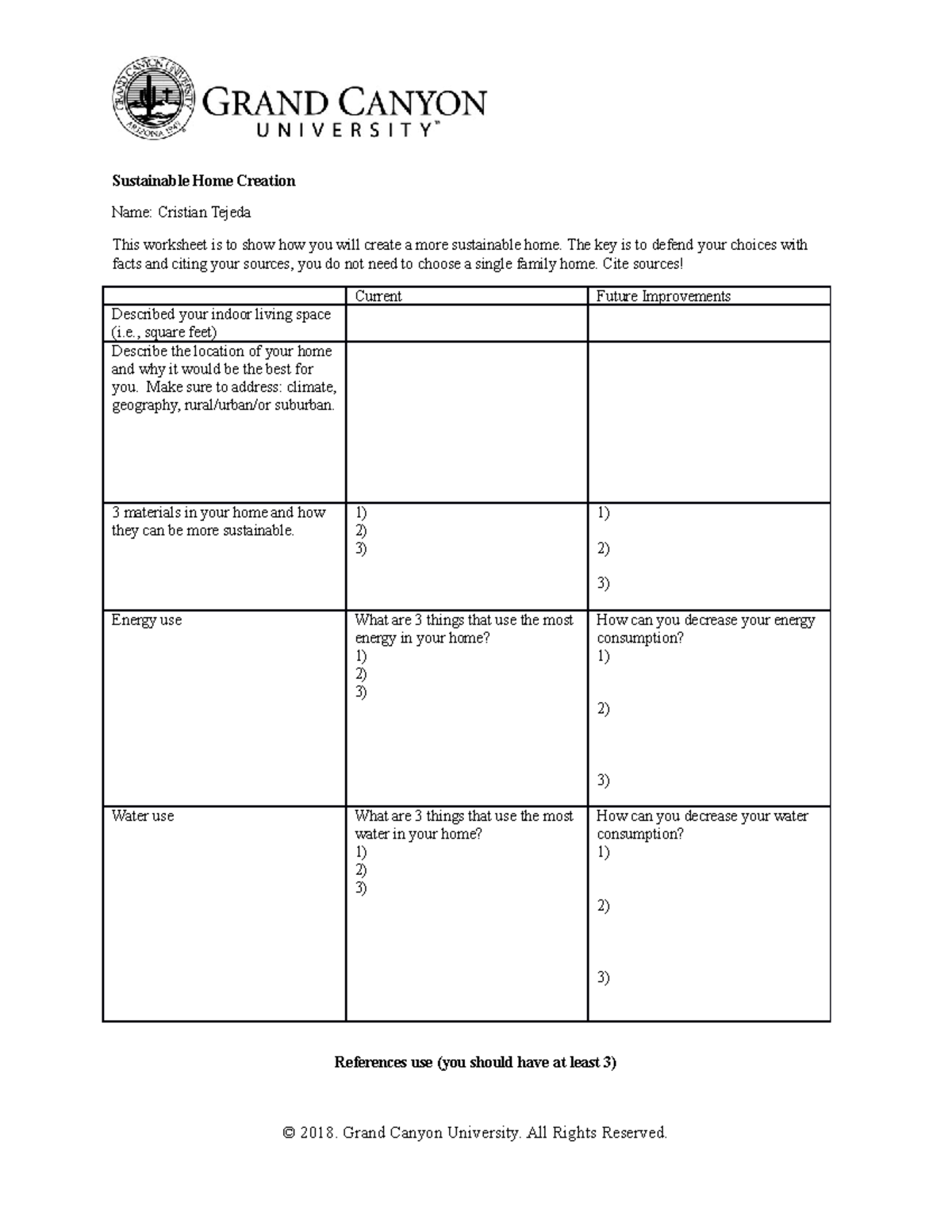 BIO 220 RS Sustainable Home Creation Worksheet: Improving Your Home ...