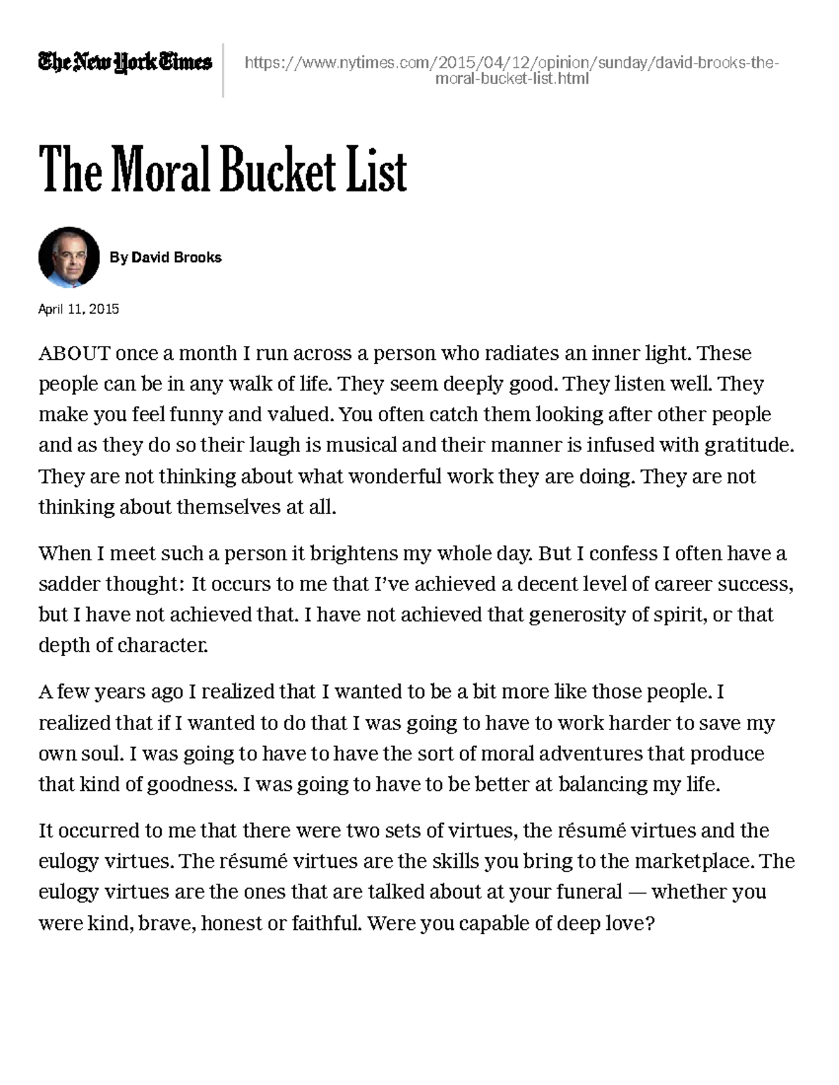 The Moral Bucket List: Cultivating Inner Character and Virtue - Studocu