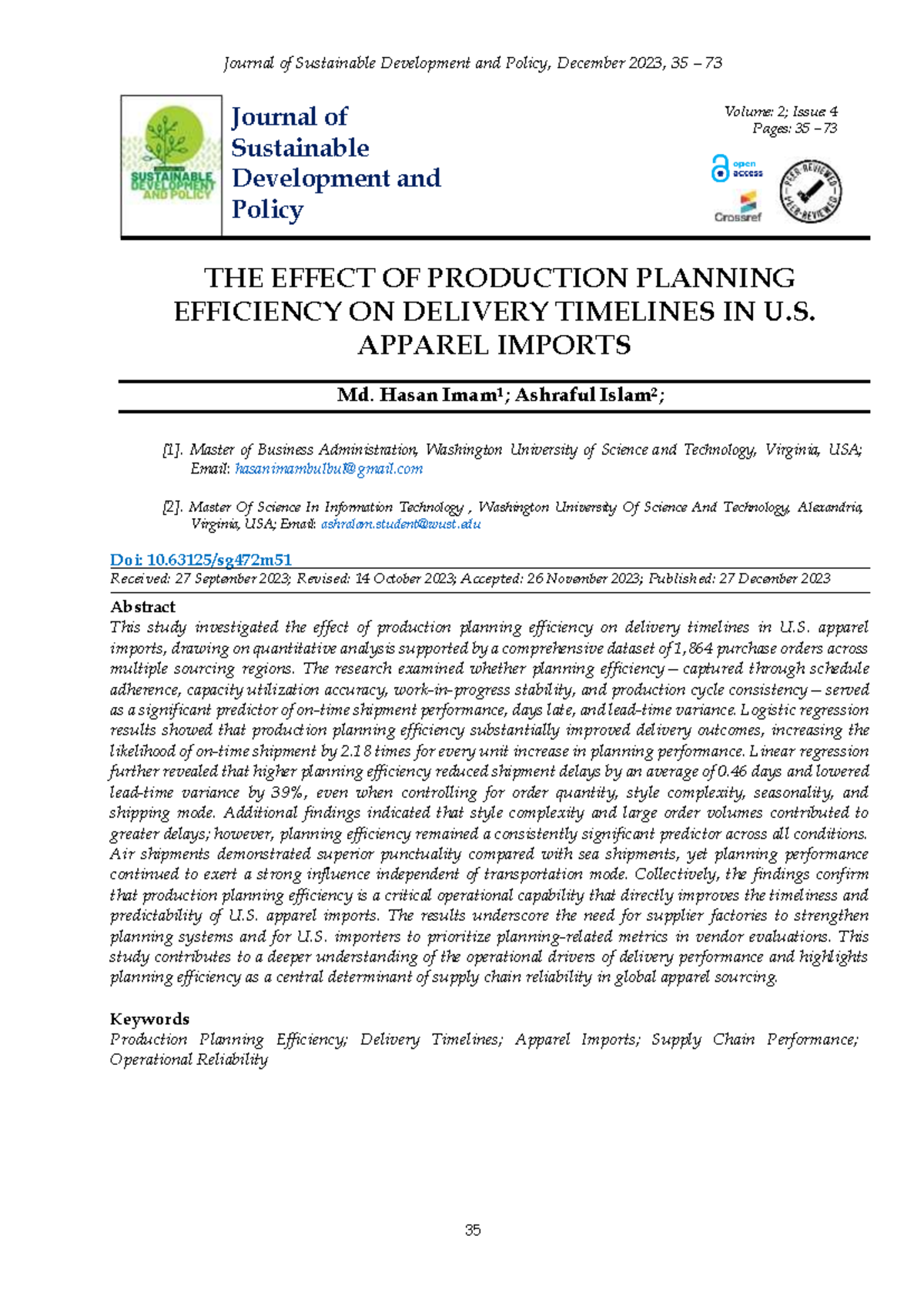 The Impact of Production Planning Efficiency on U.S. Apparel Delivery ...