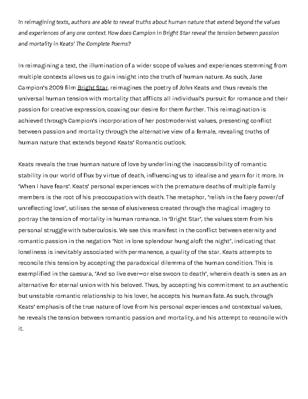 Comparative hand in essay - In reimagining texts, authors are able to ...