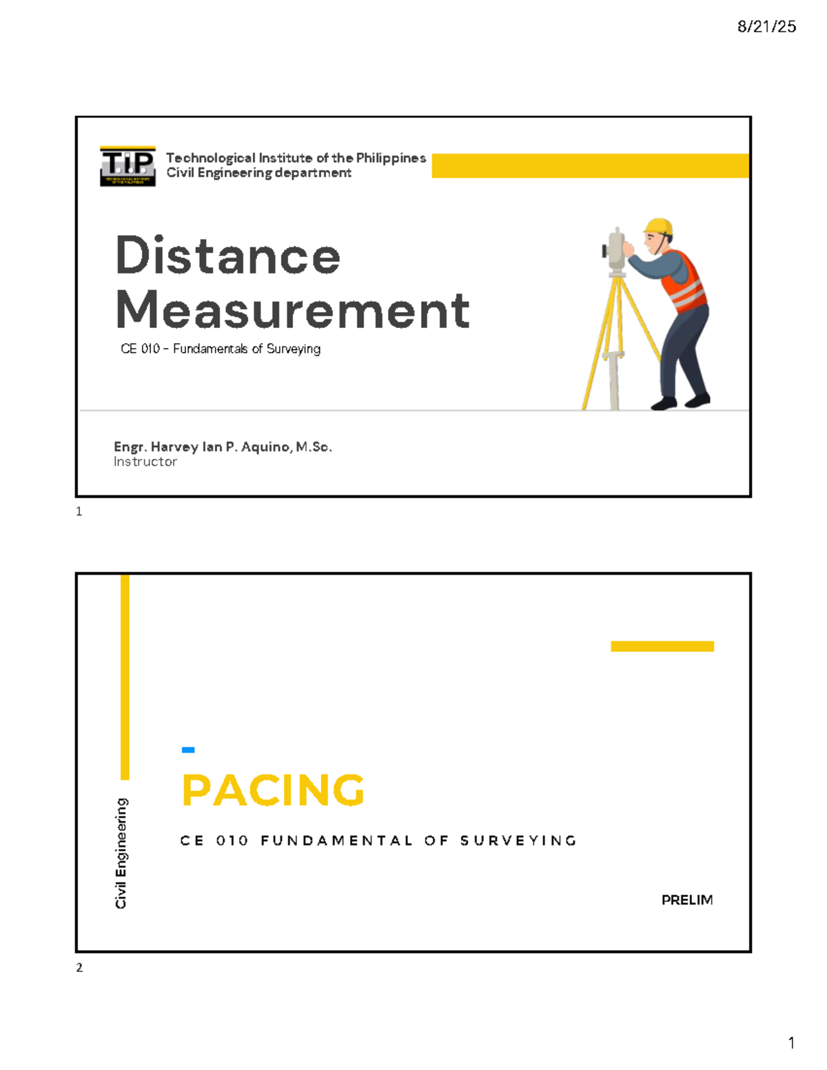 CE 010 Fundamentals of Surveying: Distance Measurement Techniques - Studocu