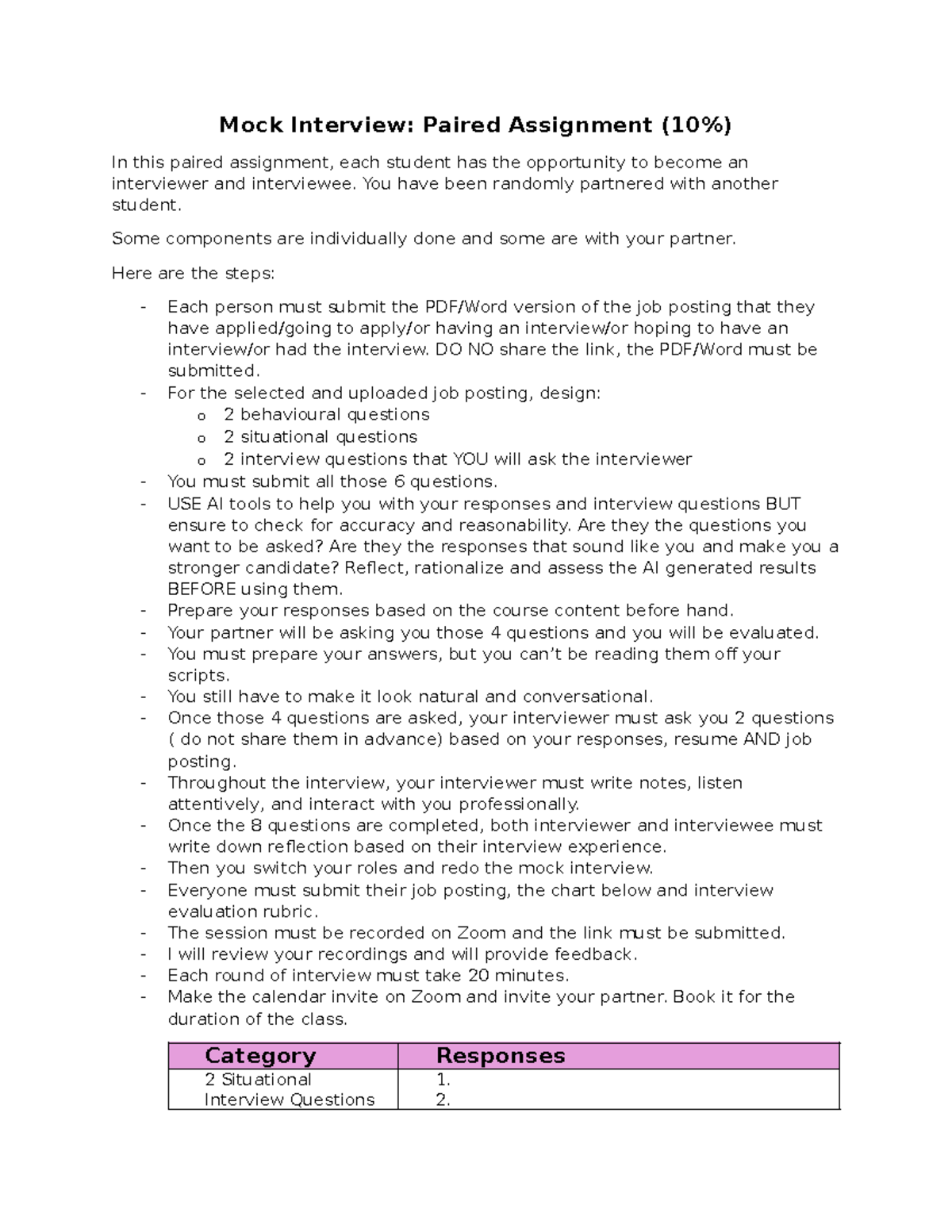 Mock Interview Practice: Paired Assignment Guide - Studocu