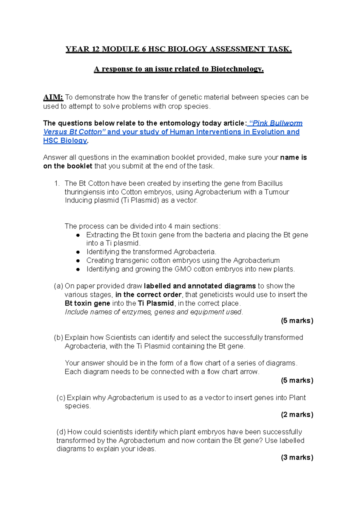 YEAR 12 Module 6 HSC Biology Assessment TASK Practice - Google Docs ...