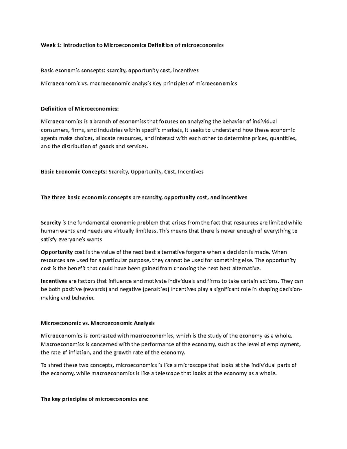 Microeconomics Week 1 - Week 1: Introduction to Microeconomics ...