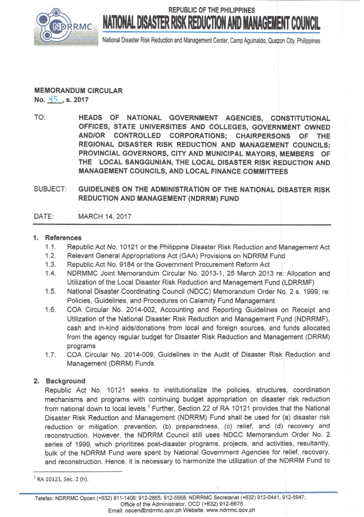 Guidelines for NDRRM Fund Management: Ref Memo No-45 s-2017 - Studocu