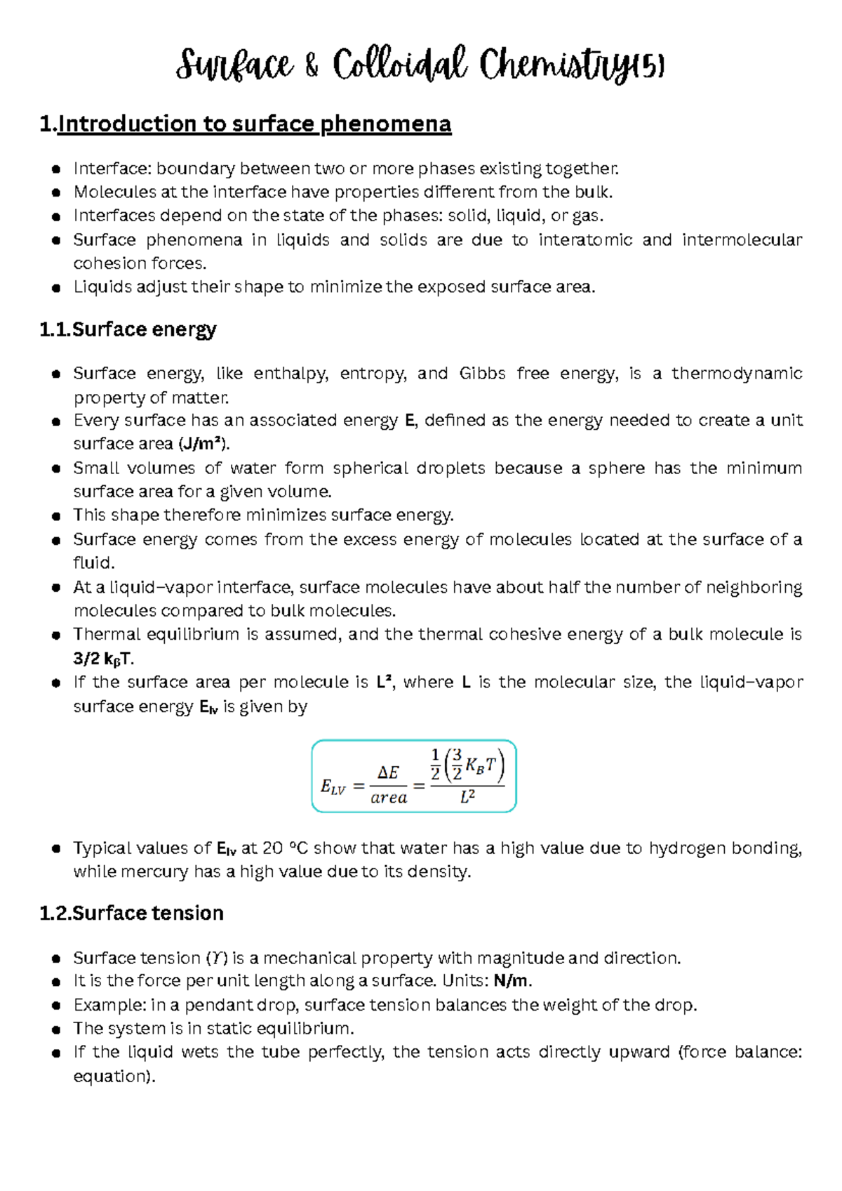 Chapter 5: Surface Tension in Colloidal Chemistry (5) - Studocu