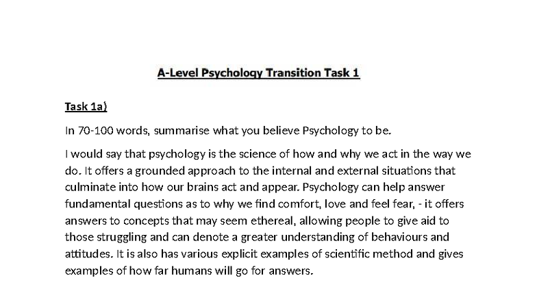 Psychology Transition 1: Understanding Human Behavior and Key Concepts ...