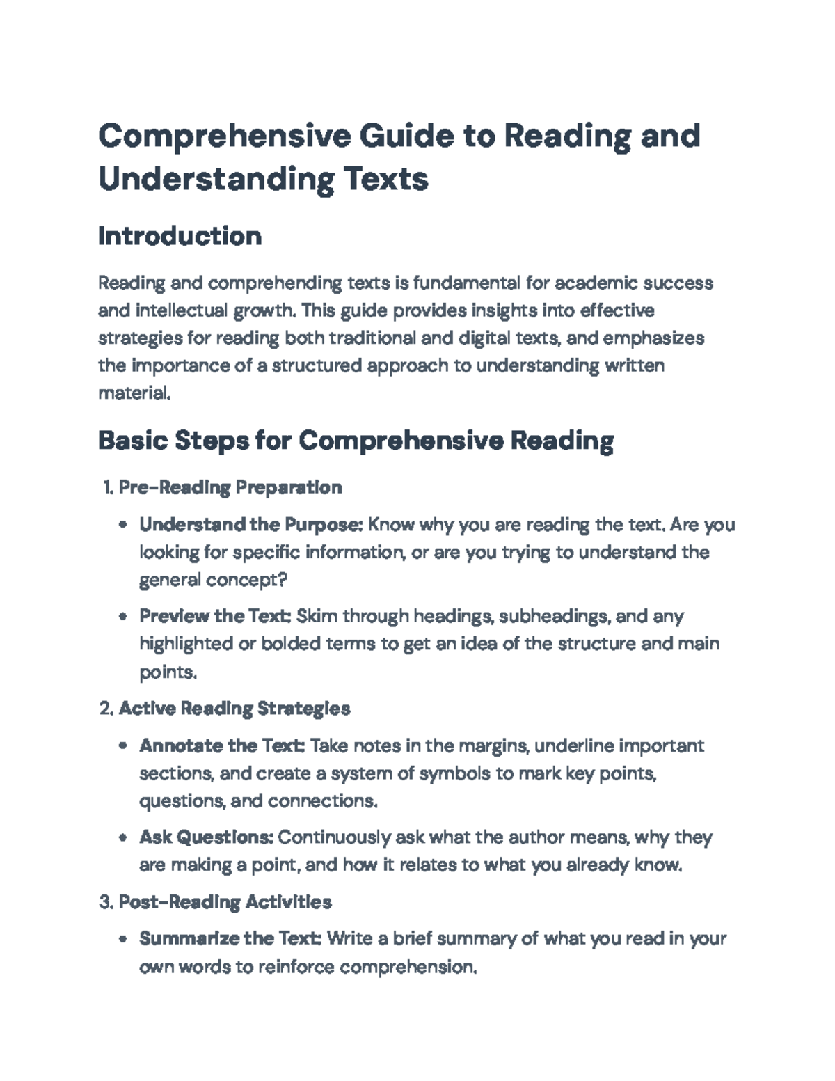Comprehensive Guide to Reading and Understanding Texts (Course Code ...