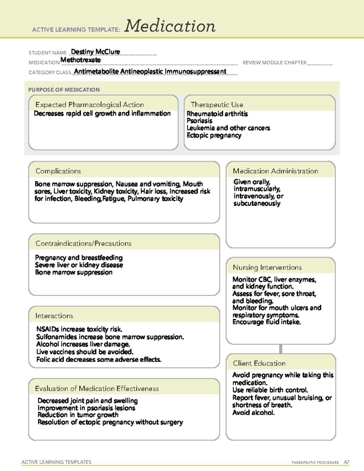 Active Learning Template: Medication Review for Methotrexate - A7 - Studocu