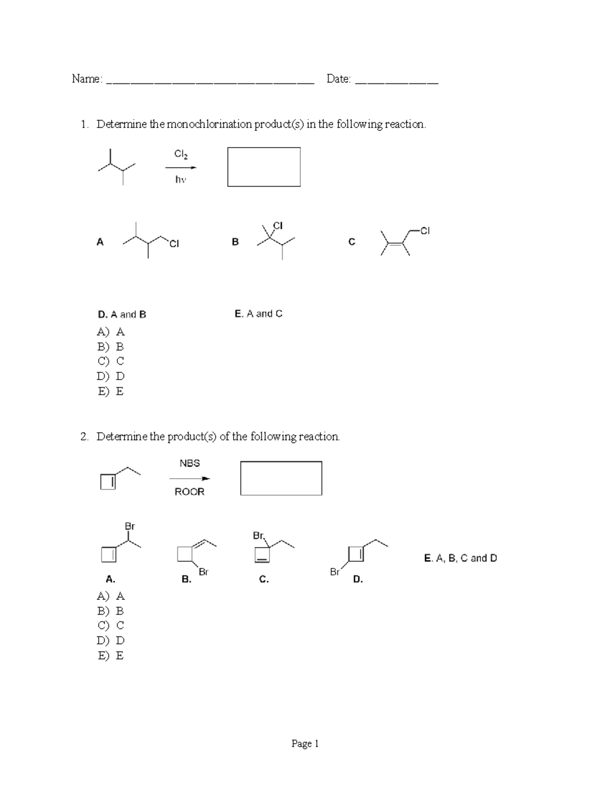 Practice Questions on Radicals for Organic Chemistry (CHEM 101) - Studocu