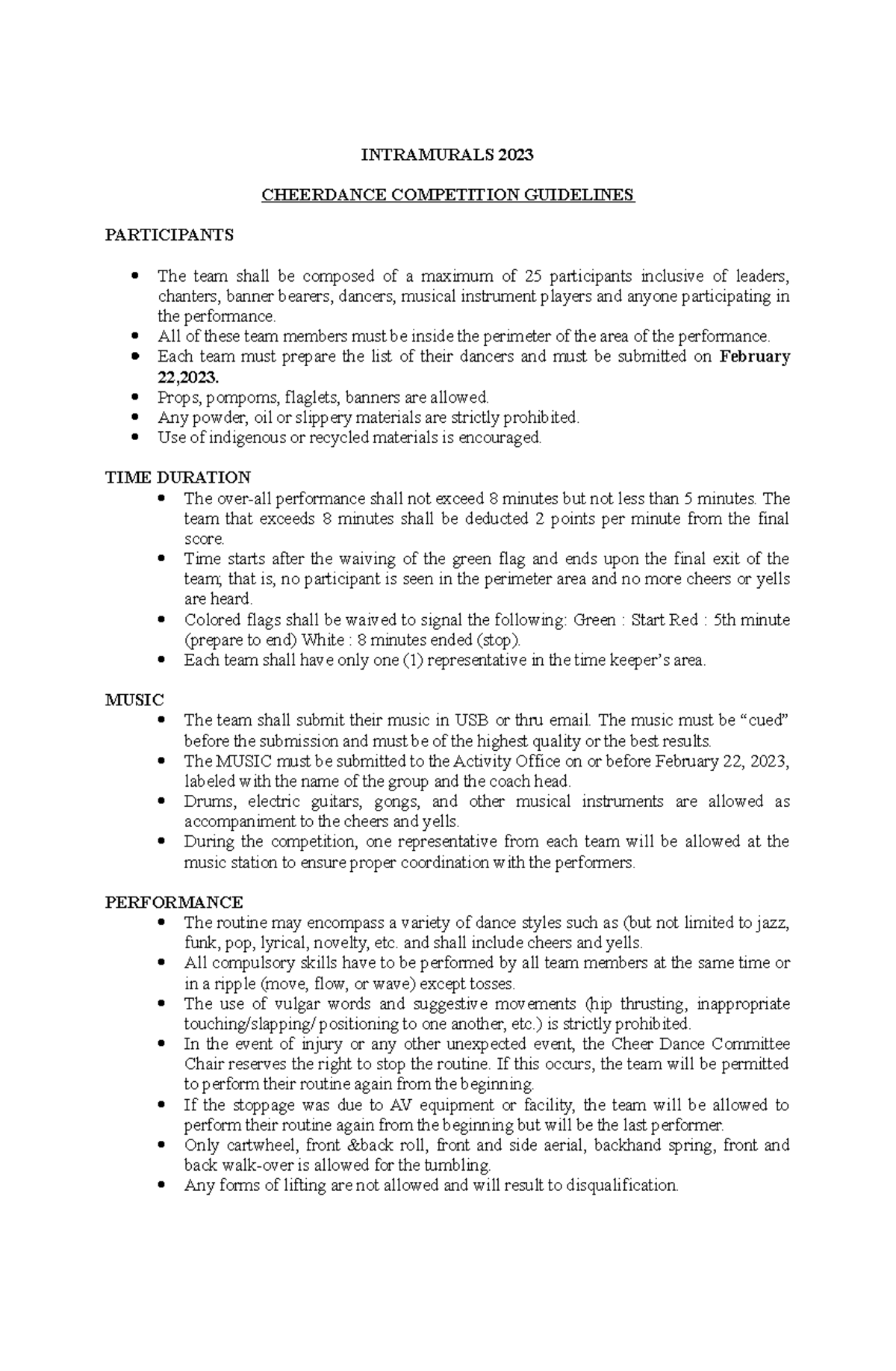 Cheerdance Competition Guidelines for Intramurals 2023 - Studocu