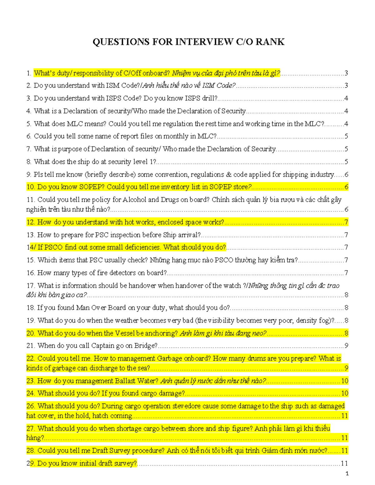 Interview Questions for Rank 1 Maritime Responsibilities - Studocu