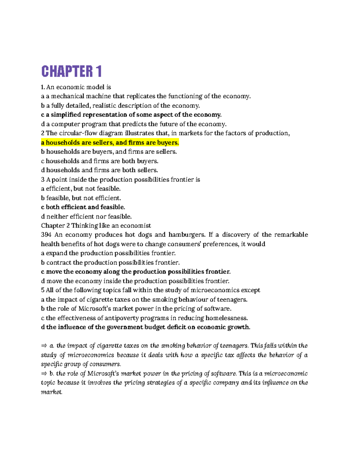 [ Micro] Textbook Exercise - CHAPTER 1 An economic model is a a ...