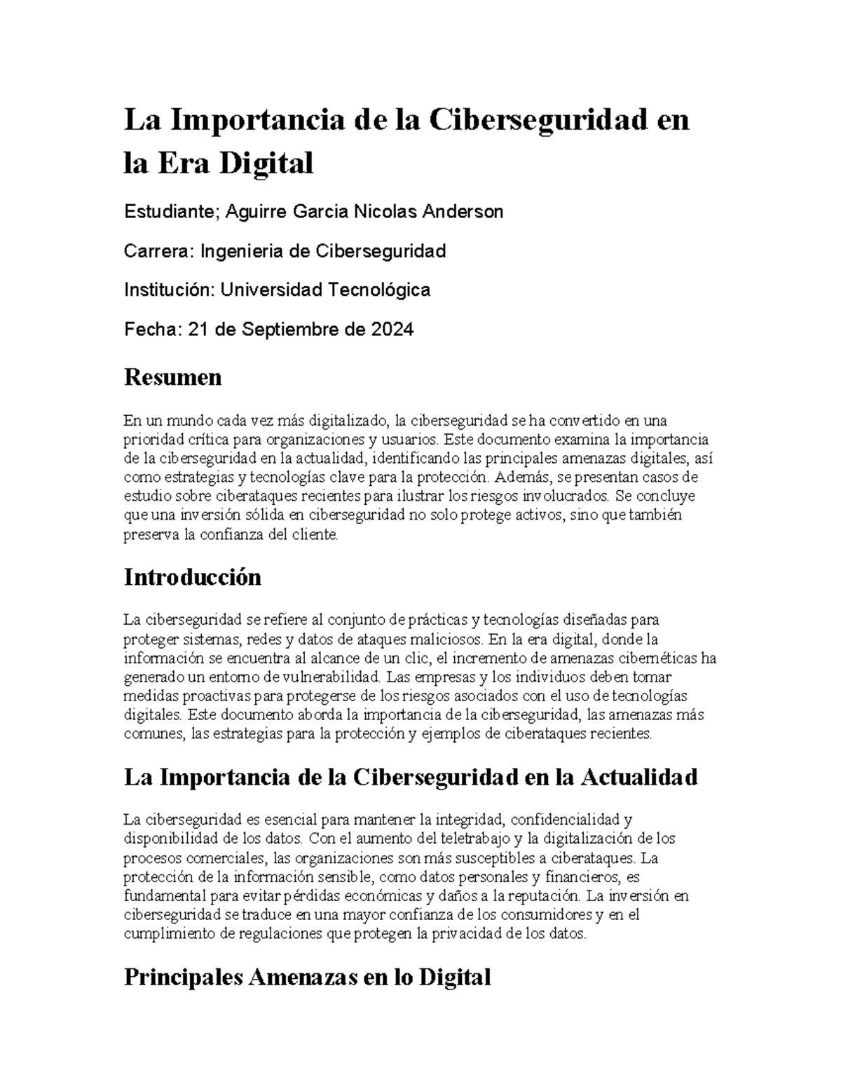 La Importancia de la Ciberseguridad en la Era Digital APA - La Importancia de la Ciberseguridad ...