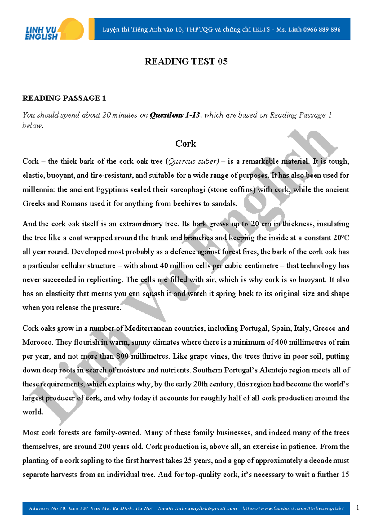 Reading Test 05: Passage Analysis and Questions - Studocu