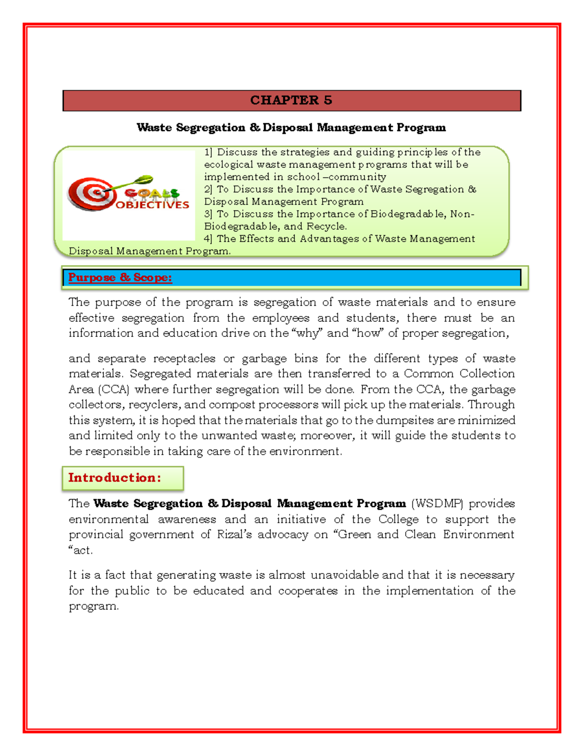 Chapter 5 - Waste Segregation & Disposal Management Strategies - Studocu