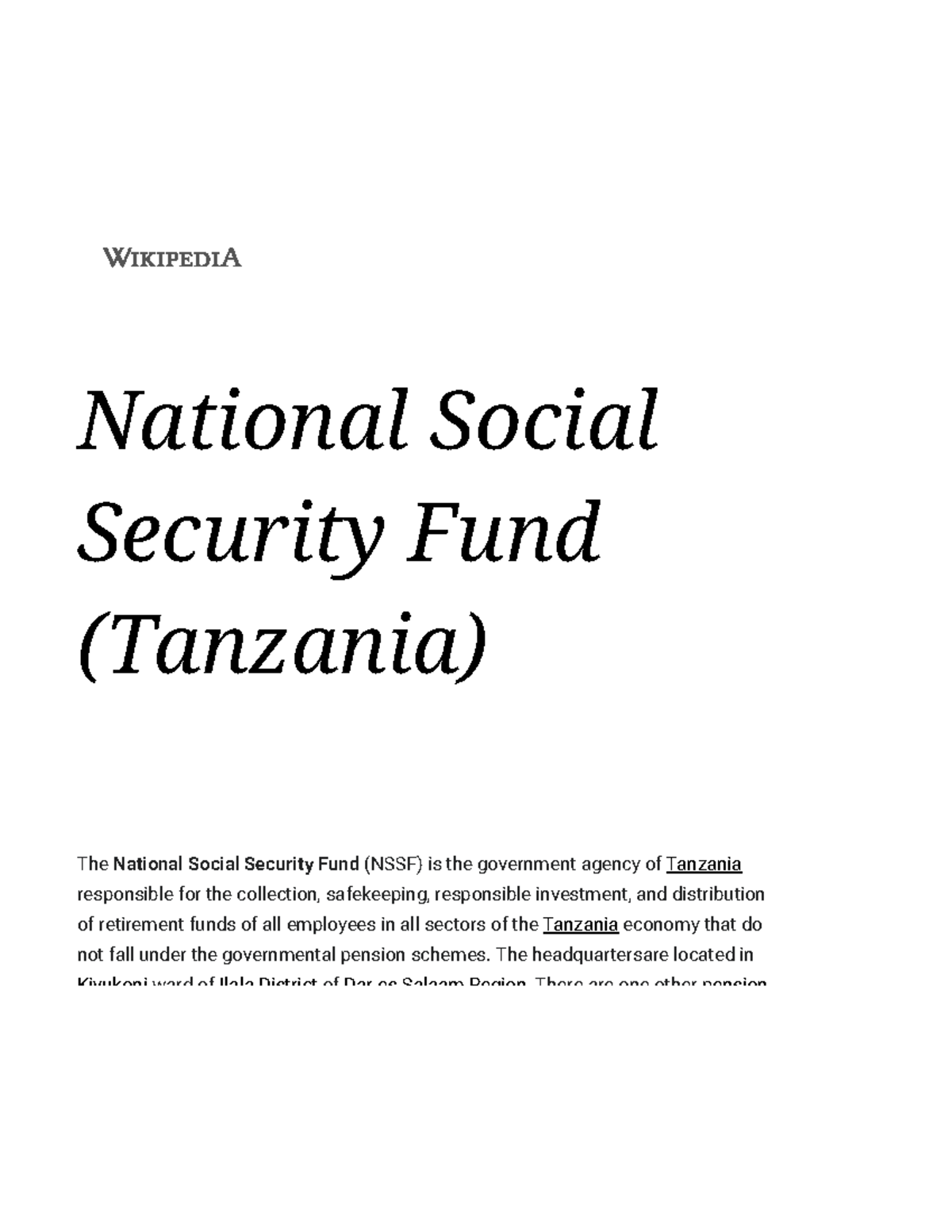 NSSF Overview: History, Operations, and Major Projects in Tanzania ...