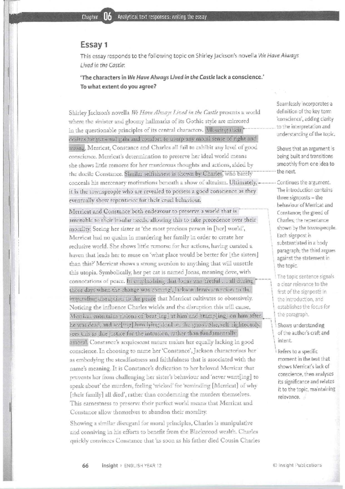 Lesson 20 - Sample Essay Annotations for We Have Always Lived in the ...