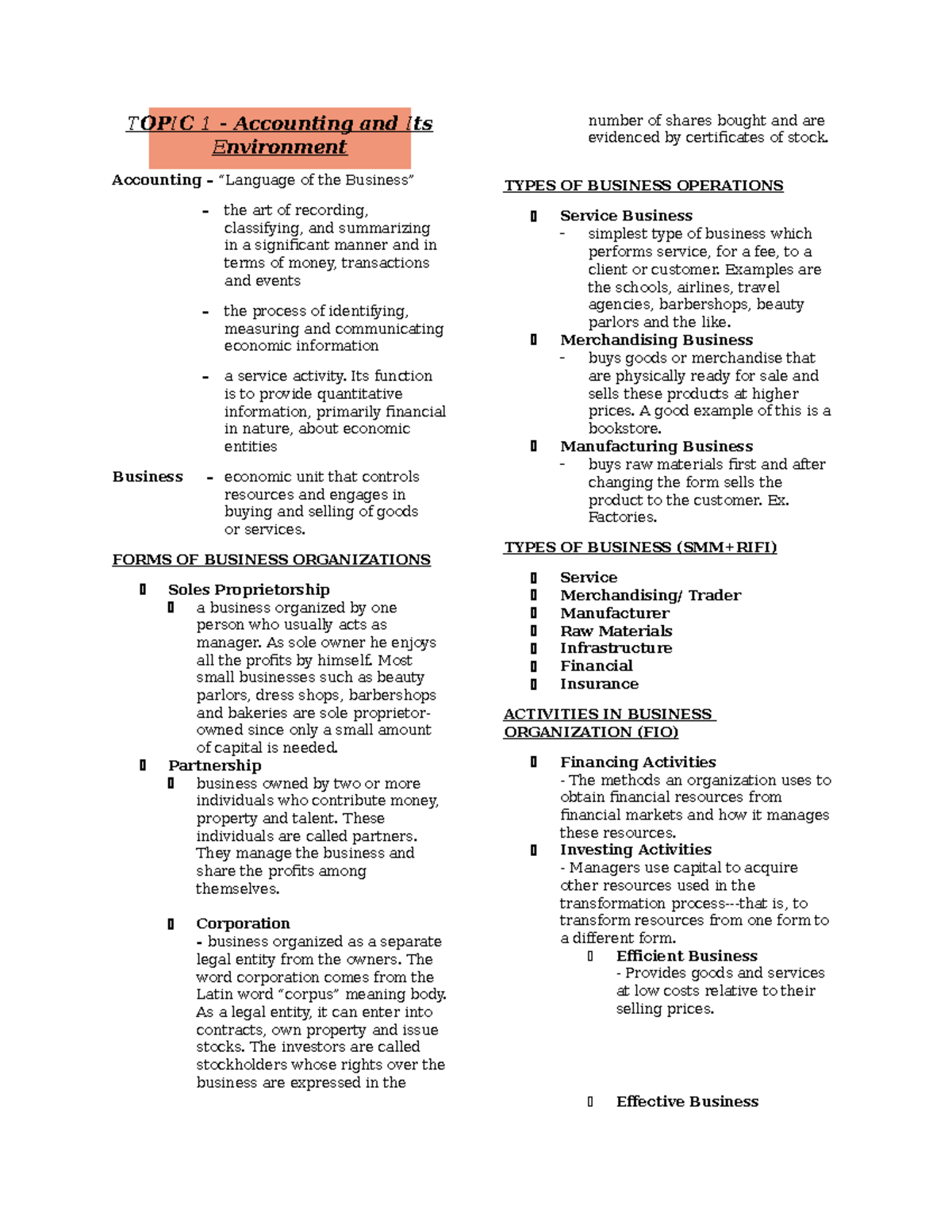 Accounting Principles and Concepts Overview (ACCT 101) - Studocu
